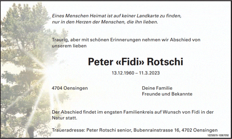 Peter «Fidi» Rotschi (1960) - Anzeiger TGO